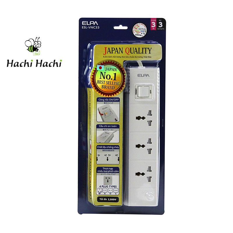 Ổ cắm 3 ổ điện 1 công tắc Elpa ESL-VNC33 asahi electric dài 3m - Hachi Hachi Japan Shop | Shopee ...
