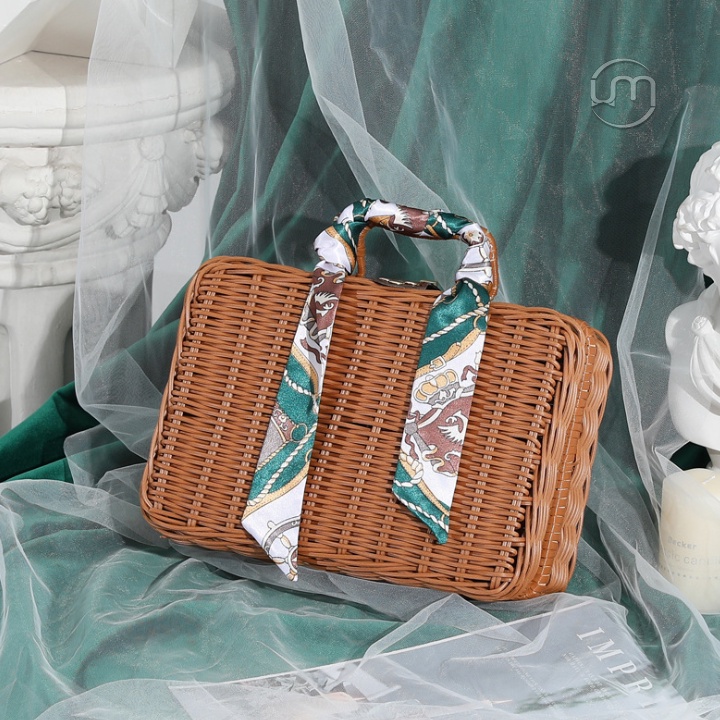 Túi xách dạng vali nhựa đan giả mây tre, đựng quà tặng loại đẹp ...