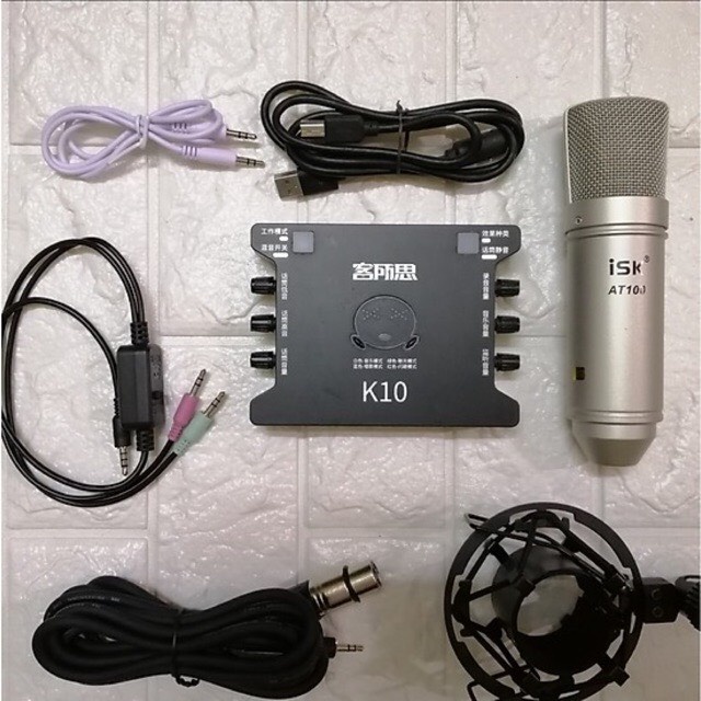 Combo mic thu âm xox K10-Mic isk AT100 kèm dây livestream+lấy nhạc ...