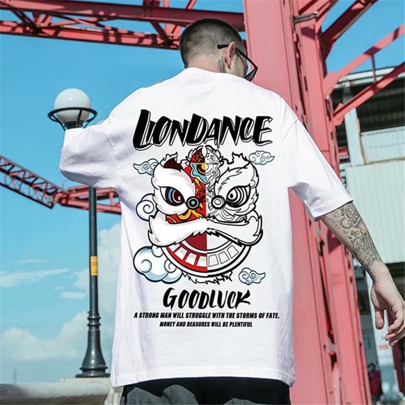 S-8xl tide thương hiệu quốc triều phong cách sư tử áo thun ngắn tay nam nữ cặp đôi hợp thời ...
