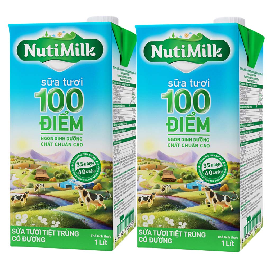 2 Hộp Sữa Tươi Tiệt Trùng Nutimilk 100 Điểm Có Đường Hộp 1L | Shopee ...