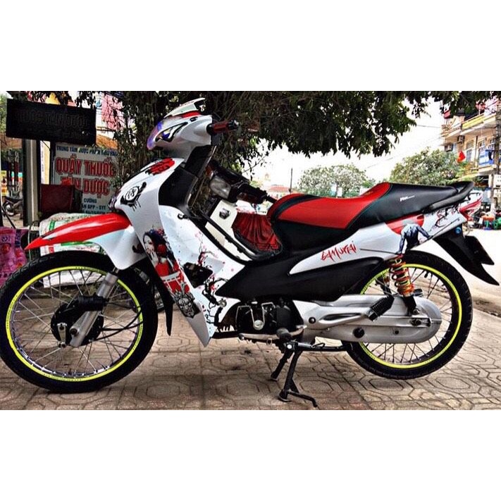 Tem trùm Wave 50cc Trắng Đỏ Sammurai, team dán xe máy Wave, team trùm ...