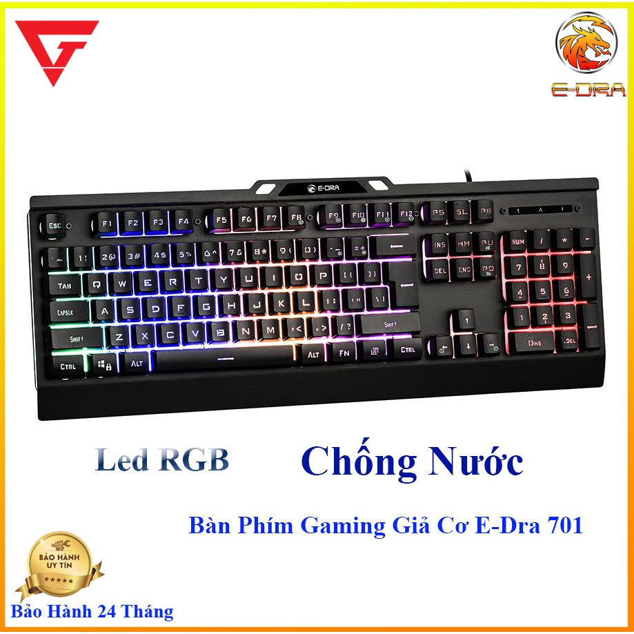 Bàn phím Gaming EDRA EK701 - Chống nước tuyệt đối - Led RGB - Màu đen ...