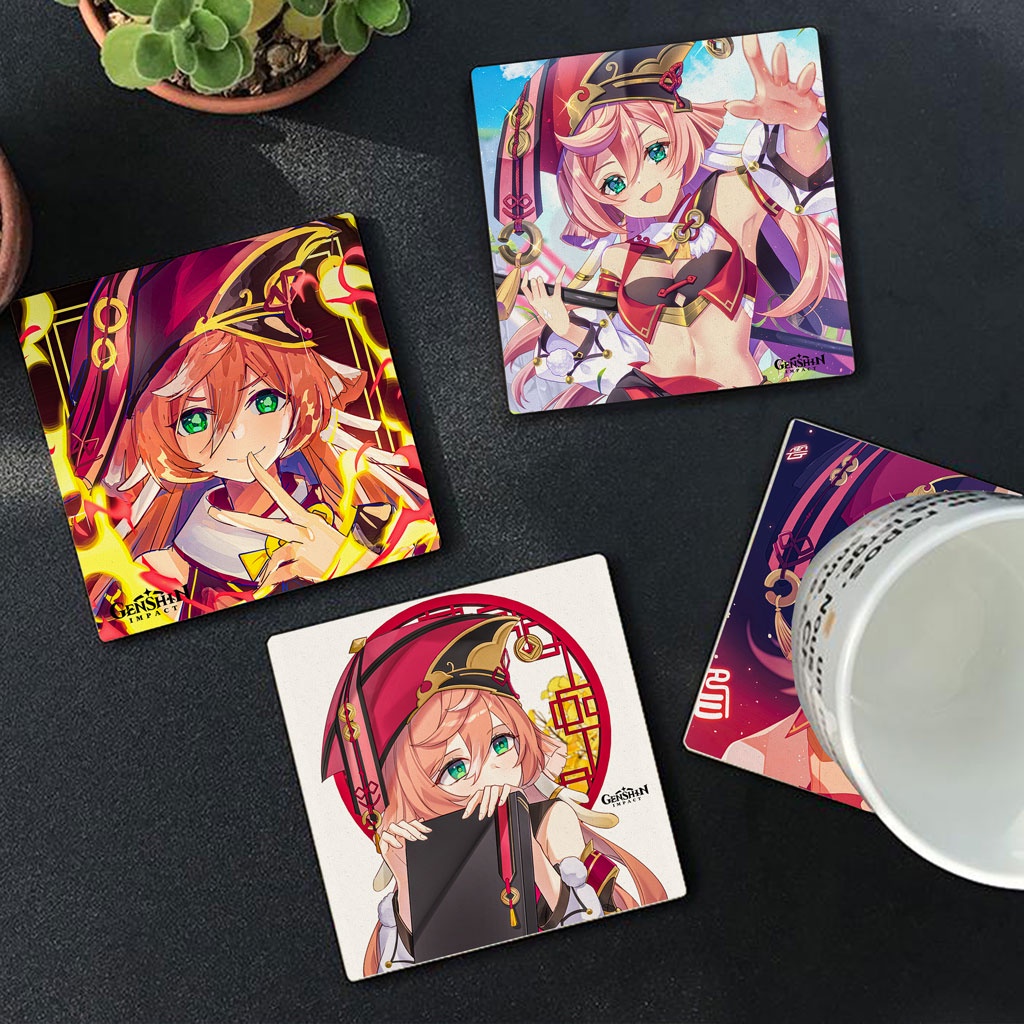 Đế Lót Ly Vuông, Miếng Lót Cốc Thấm Hút Nước Bằng Gốm Cao Cấp Phiên Bản GenShin ImPact - YanFei ...