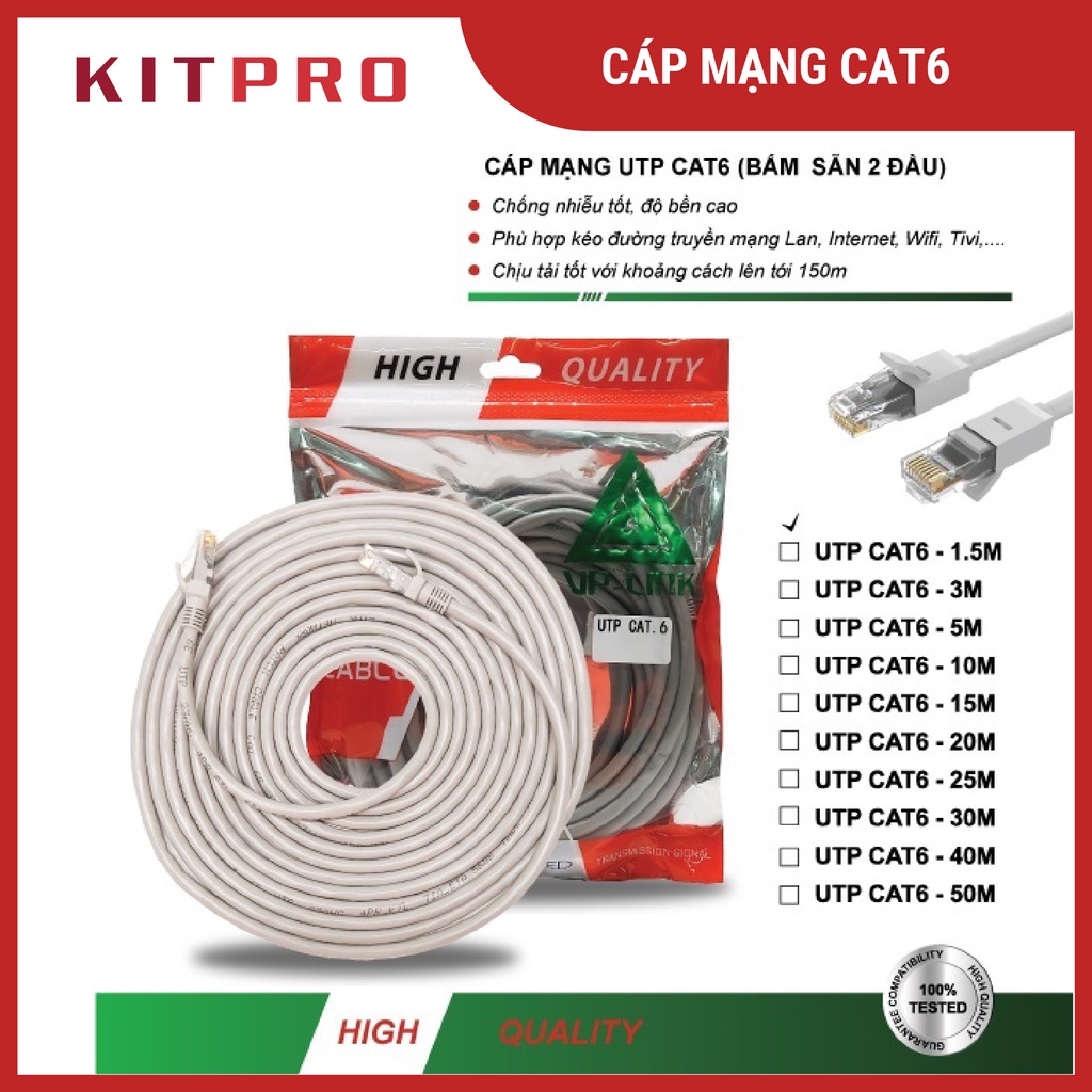 Cáp mạng bấm sẵn 2 đầu CAT6 dây cáp mạng LAN dài 5m 10m 15m 20m 25m đầu đúc bấm sẵn tốc độ ...