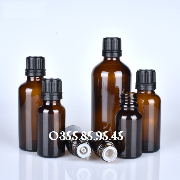Chai thủy tinh NÂU nắp vặn ĐEN 5ml 10ml 15ml 20ml 30ml 50ml 100ml - Lọ chiết tinh dầu, serum du ...