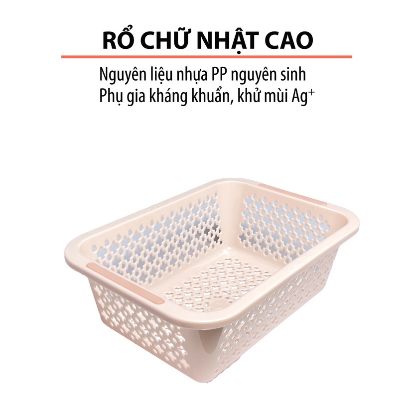 Rổ nhựa chữ nhật cao cấp màu pastel Hàn Quốc, nhựa nguyên sinh kháng ...