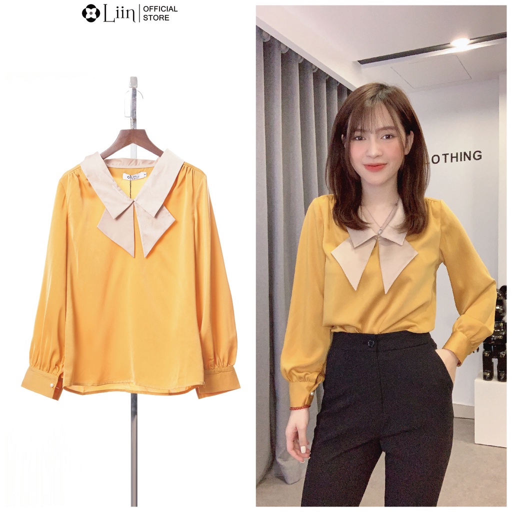 LIIN - Áo sơ mi nữ thiết kế cổ nơ màu vàng sang chảnh LINBI A2266 ...