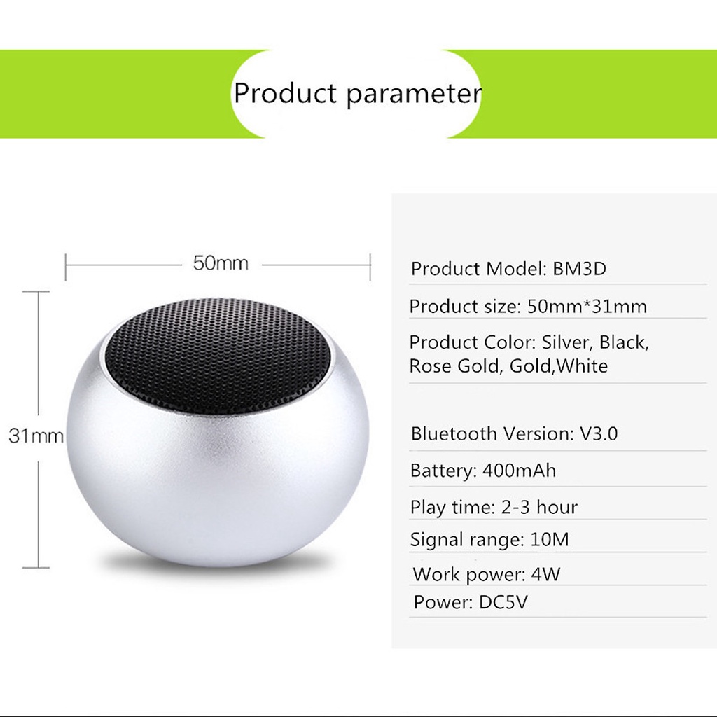 Loa bluetooth BM3D, công suất 5W, viền thép siêu bền, nhỏ gọn tiện lợi ...