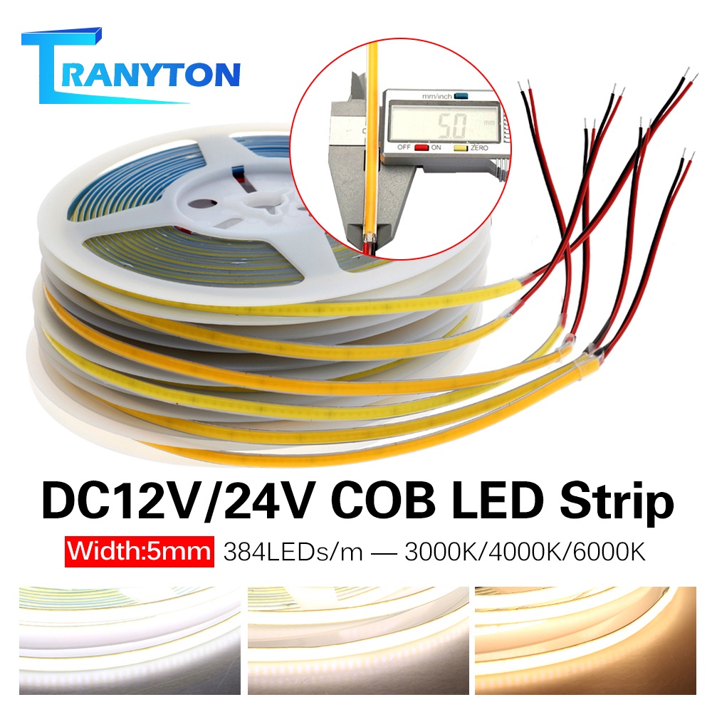 Dải Đèn LED Cob 5M DC12V/24V 384led/m 5mm 8mm Trang Trí | Shopee Việt Nam