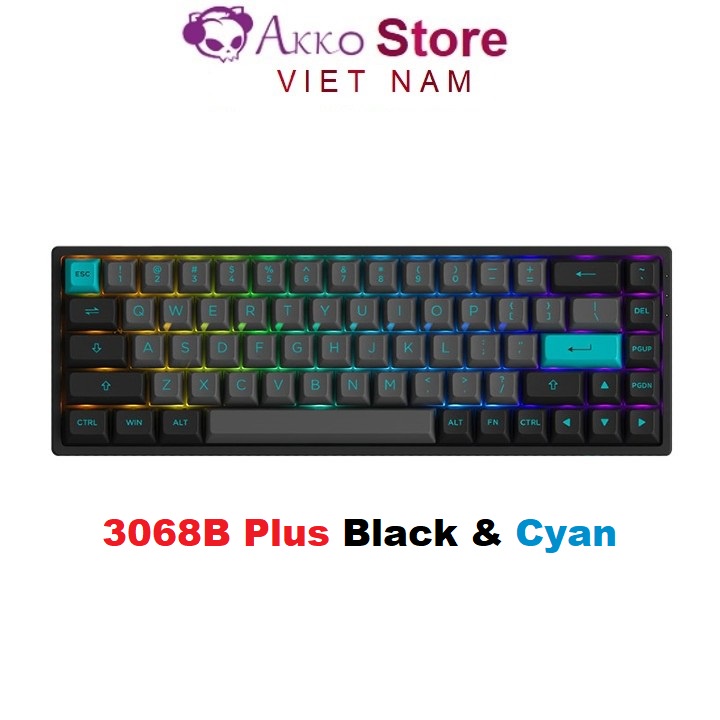 Bàn phím cơ AKKO 3068B Plus Black & Cyan ( Wireless 2.4Ghz / Bluetooth ...