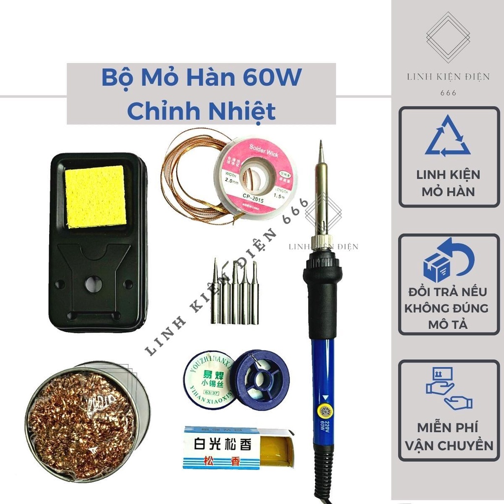Mỏ hàn thiếc 60w combo 6 món mỏ hàn điện tử mini có chỉnh nhiệt ...