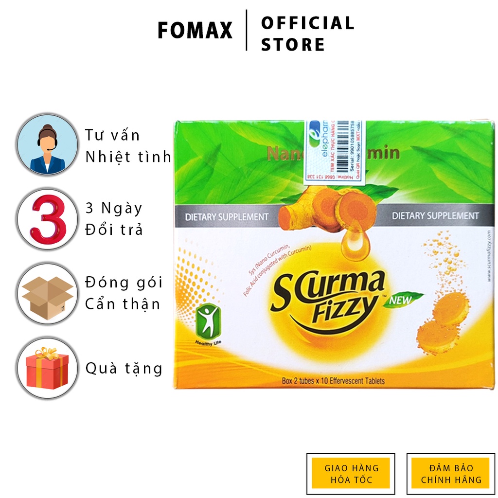 Viên sủi nghệ Nano Curcumin Scurma Fizzy chống trào ngược dạ dày thực ...