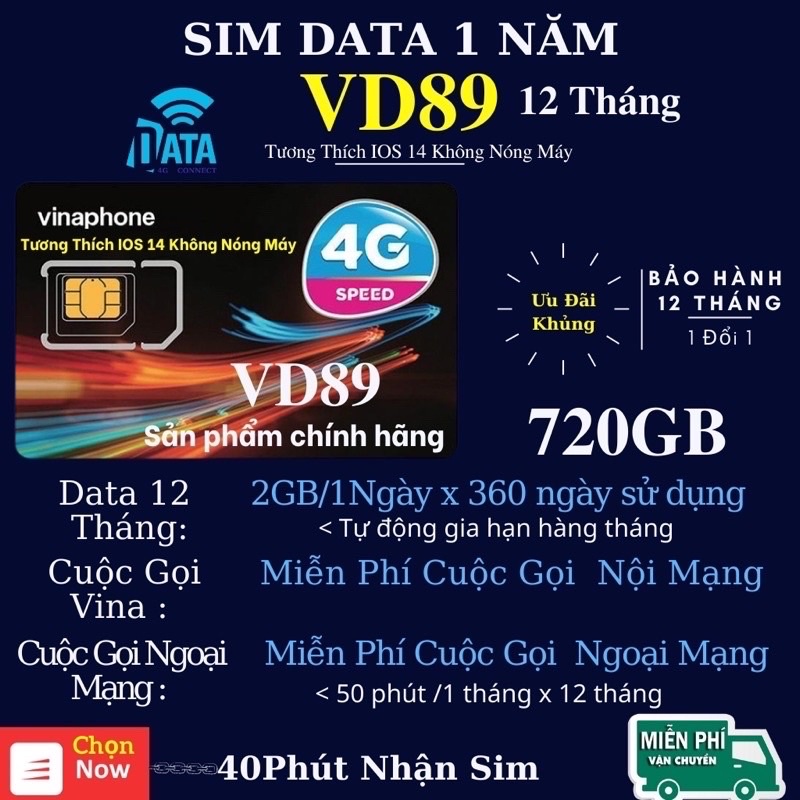 SIM 4G - VD89 1Năm ( DATA + Gọi MIỄN PHÍ +CẢ NĂM ) 2GB/Ngày Không Cần ...