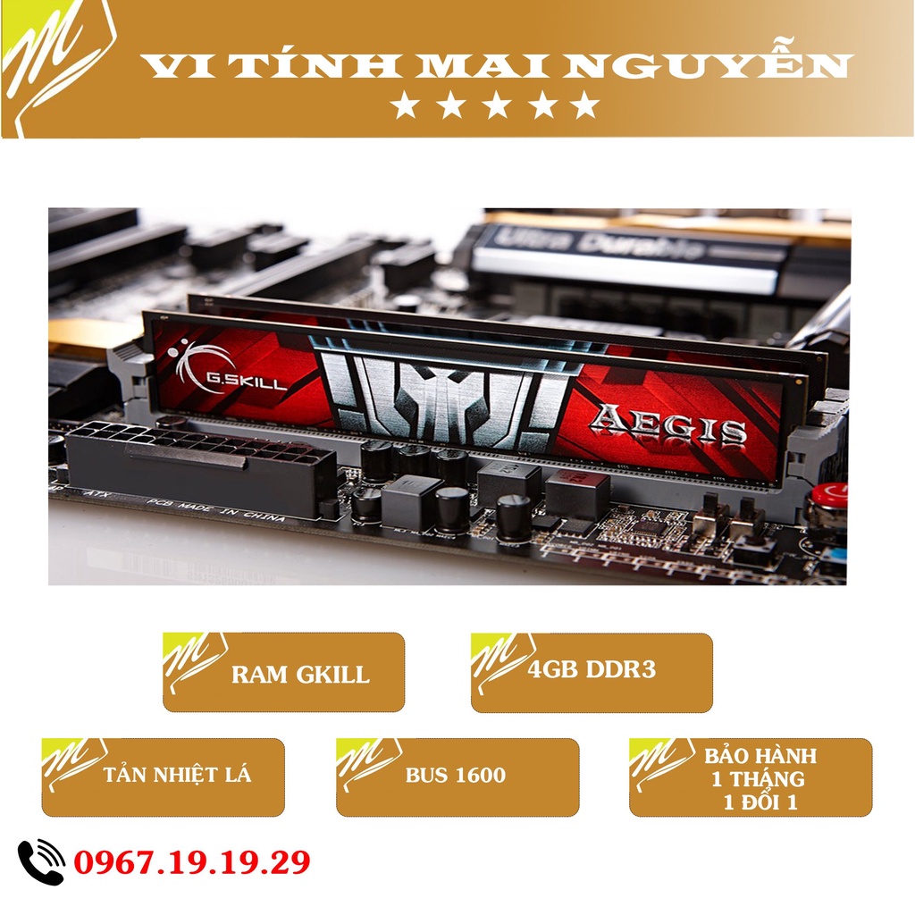 Ram máy tính 4G DDR3 Bus 1600 Gskill AEGIS chính hãng, tản nhiệt lá ...