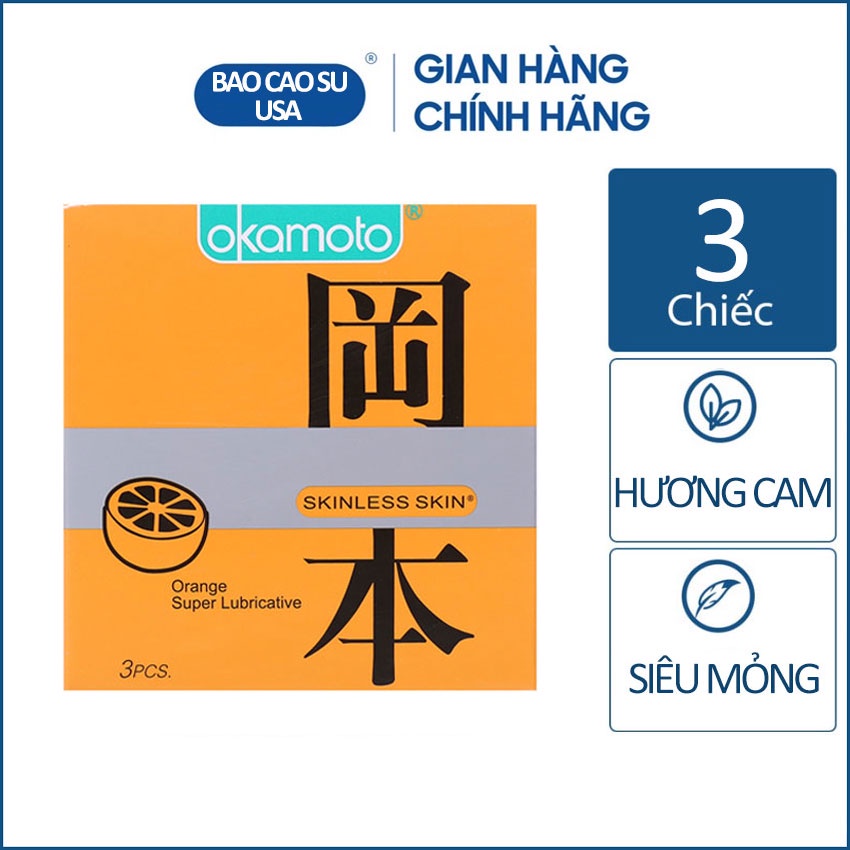 Bao cao su Okamoto Skinless Skin Orange Lubricated hương cam hộp 3 cái ...