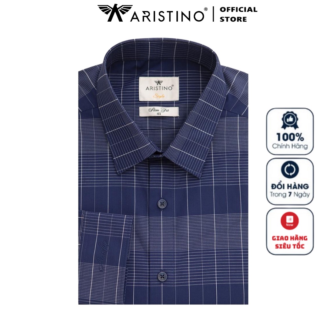 Áo Sơ Mi Nam Dài Tay ARISTINO ALS28801 Somi Công Sở Cao Cấp Màu Xanh Tím Than Kẻ Trắng Vải Sợi ...