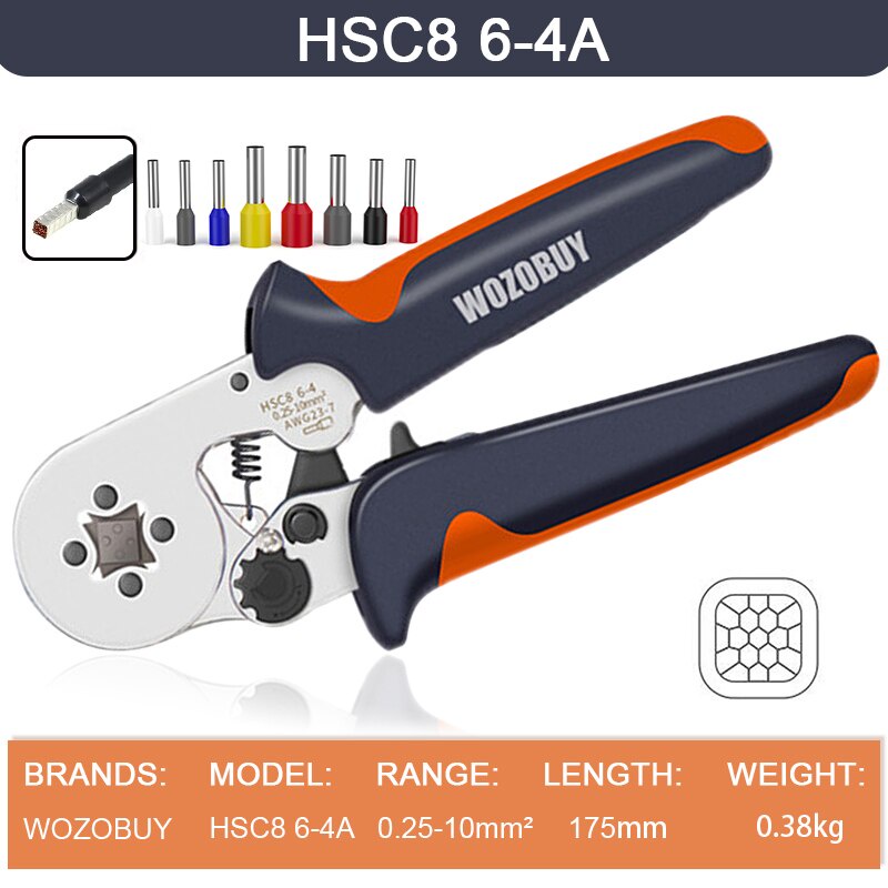 Set kìm uốn dây điện và hộp đầu nối WOZOBUY HSC8 6-4A 0.25-10mm2 23-7AWG 6-6 0.25-6mm2 mini tiện ...