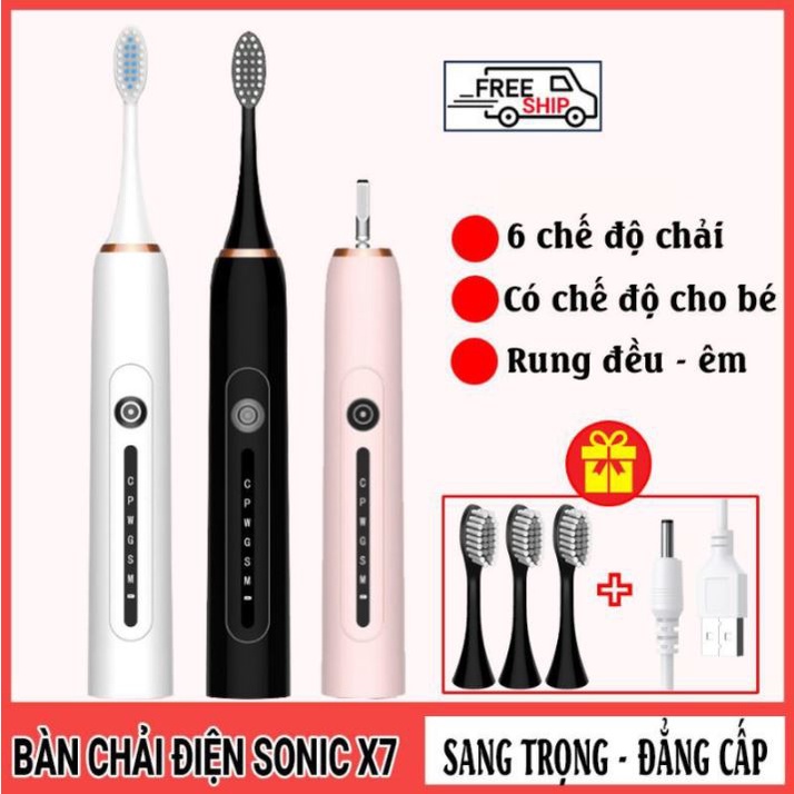 Bàn chải điện Sonic X7 cao cấp kèm 4 đầu chải, công nghệ châu Âu 6 chế ...