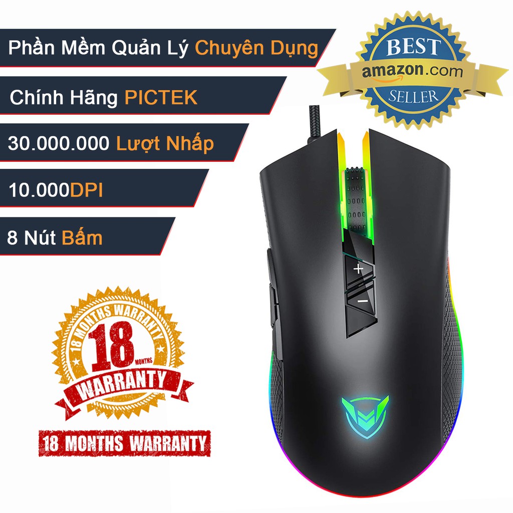 Chuột chơi game cao cấp PICTEK PC217 có dây 10000 DPI 8 nút cảm biến ...