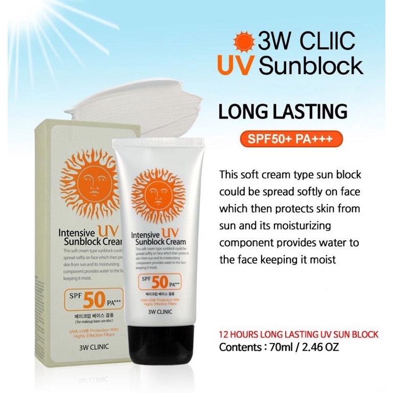 [Hoàn tiền 100% nếu hàng giả] Kem Chống Nắng 3W Clinic Intensive UV Sunblock Cream SPF 50 PA ...