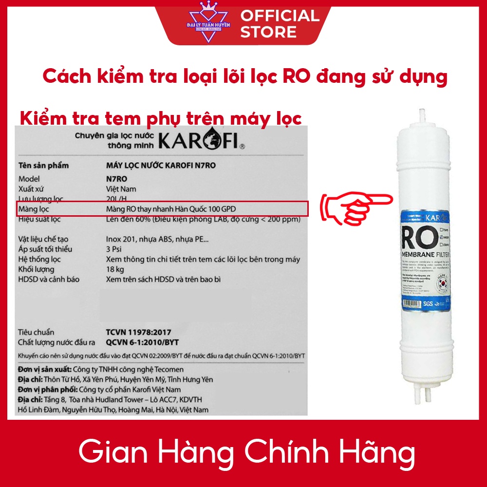 Lõi lọc nước số 4 Màng lọc RO Karofi Memberane Purifim USA 100 GDP ...