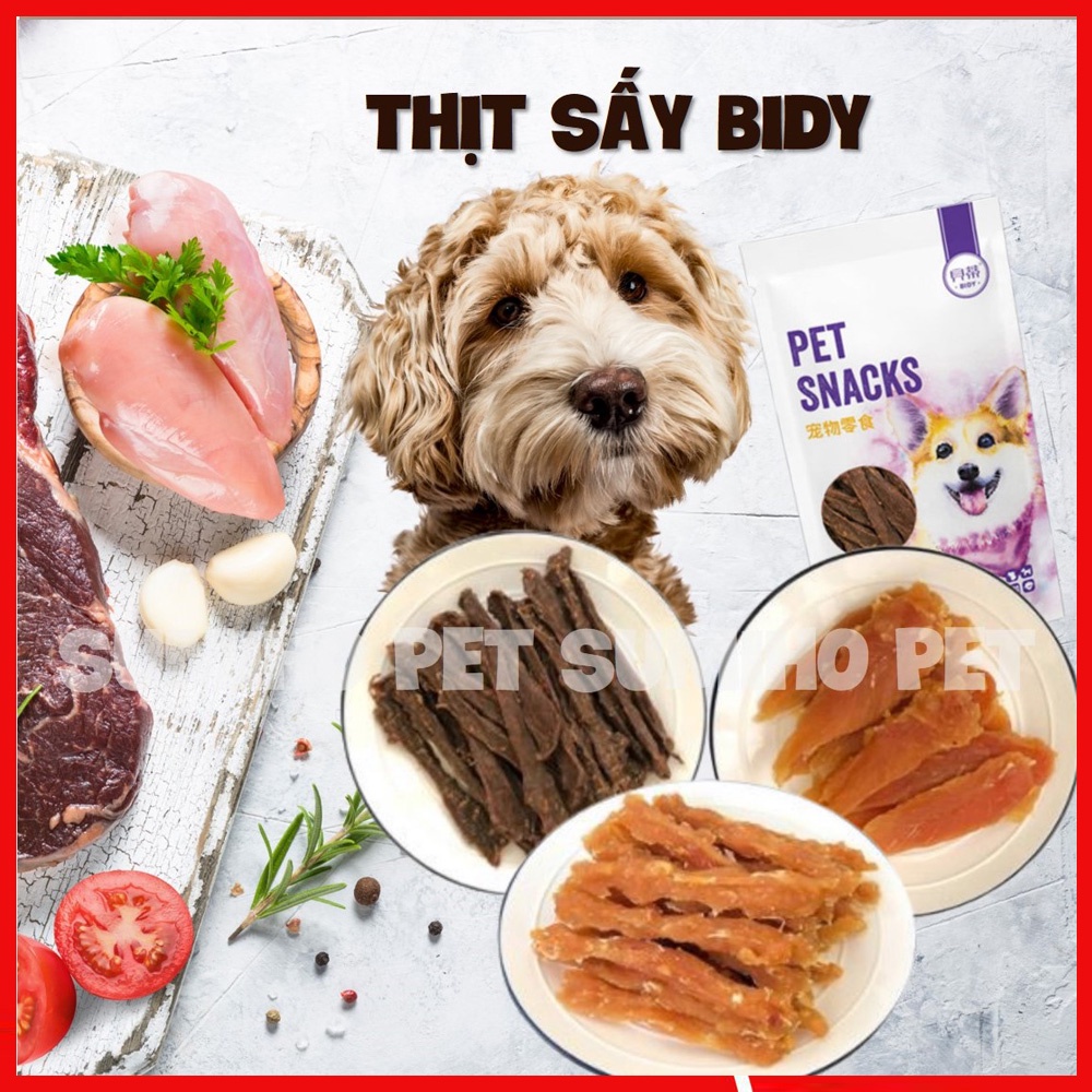 Thịt sấy nguyên chất Bidy (phi lê bò, gà, vịt) bánh thưởng cho chó bổ ...