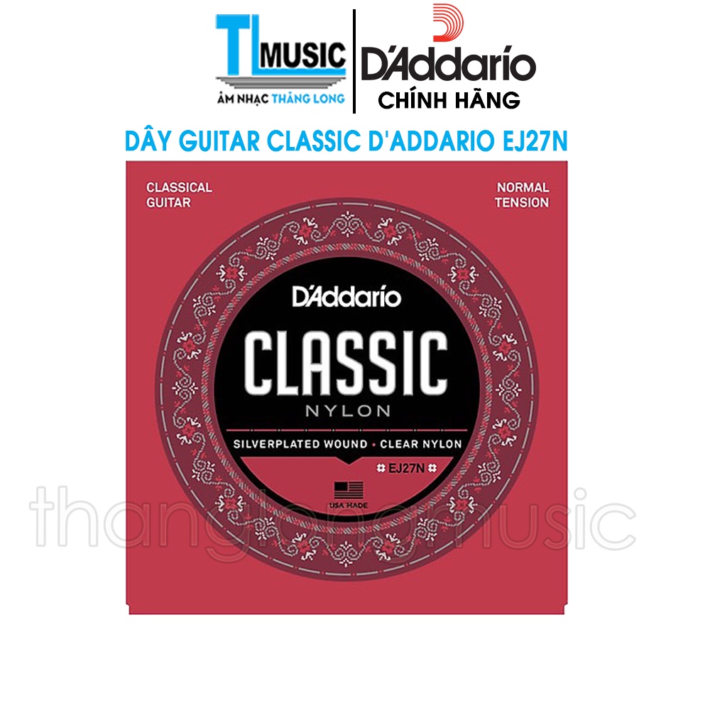 Chính hãng Dây đàn D'addario classic guitar EJ27N normal tension clear ...