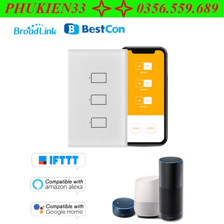 Công Tắc Gắn Tường Thông Minh Broadlink Bestcon Tc2S 3 Gang US Tiêu Chuẩn | Shopee Việt Nam