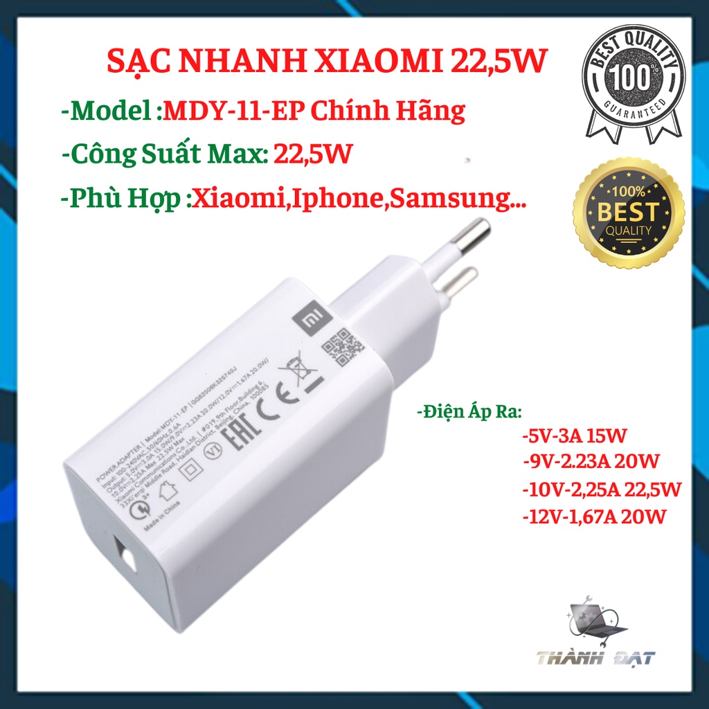 Củ Cáp Xạc,Củ Sạc Nhanh Xiaomi 22,5w Chính Hãng ,5V/2A Mi 5 6 8 9 Redmi Note7 8 Pro F1.Sạc Nhanh ...