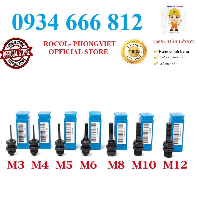 1 bộ đầu rút ốc của máy rút ốc ROCOL RL0312, RL5312, RL5308, RL860 ...