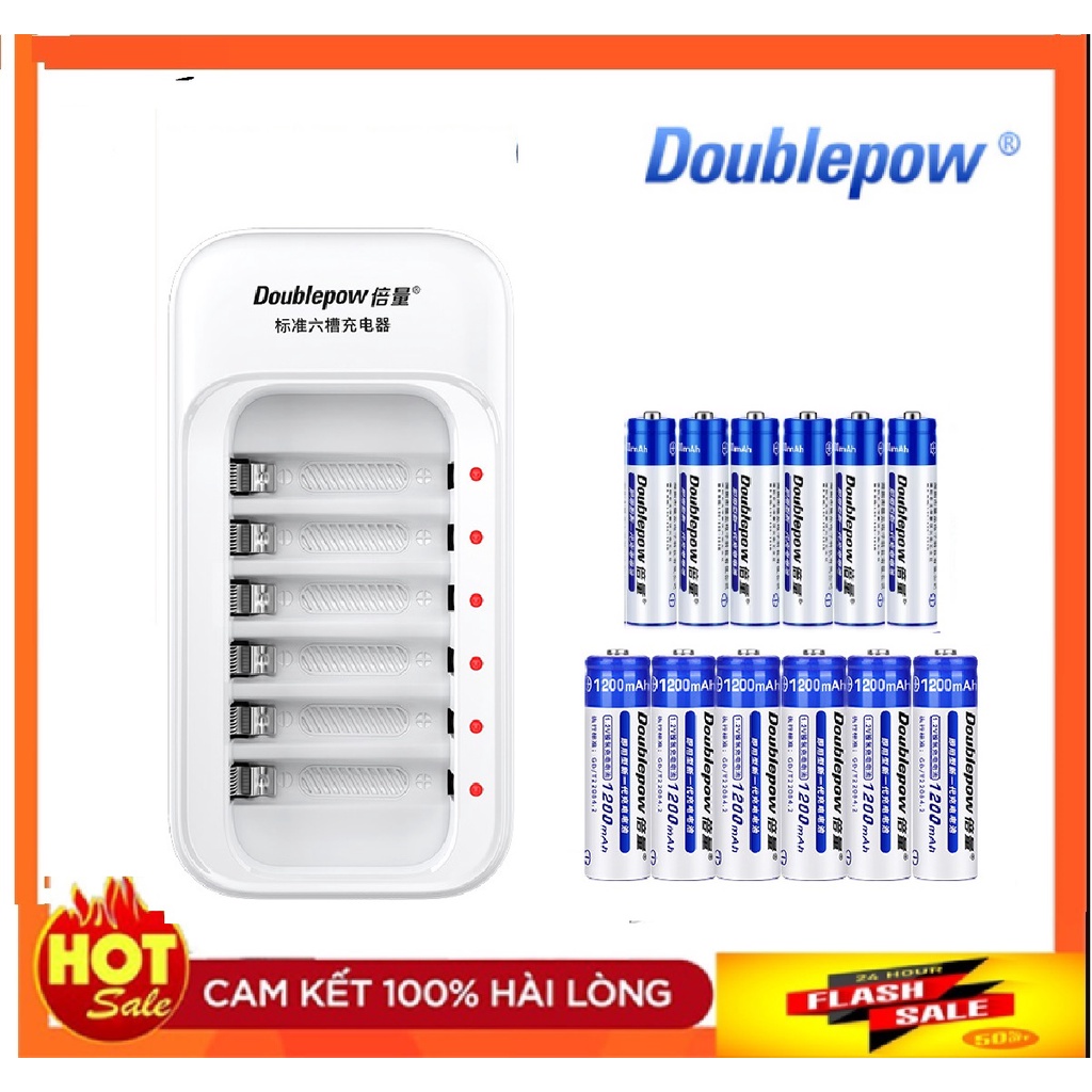 Combo Sạc pin 6 cổng, sạc AA, AAA DP-B06 - DoublePow + tặng kèm pin AA ...