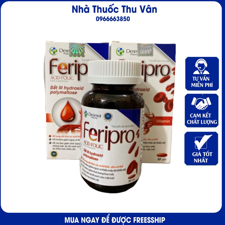 Viên Uống Bổ Sung Sắt Hữu Cơ Feripro Giúp Bổ Máu Không Gây Táo,- Hộp 30 ...