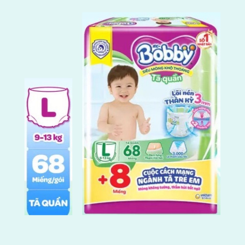 [Có sẵn] Tã-Bỉm quần Bobby size L68, L68+8 - 68 miếng(cho trẻ 15-25kg ...