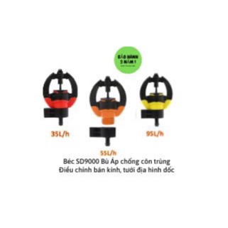 Béc tưới cây, Phun mưa béc tưới 360 độ bù áp SD9000 35-55-95l/h cao cấp bán kính to nhỏ điều ...