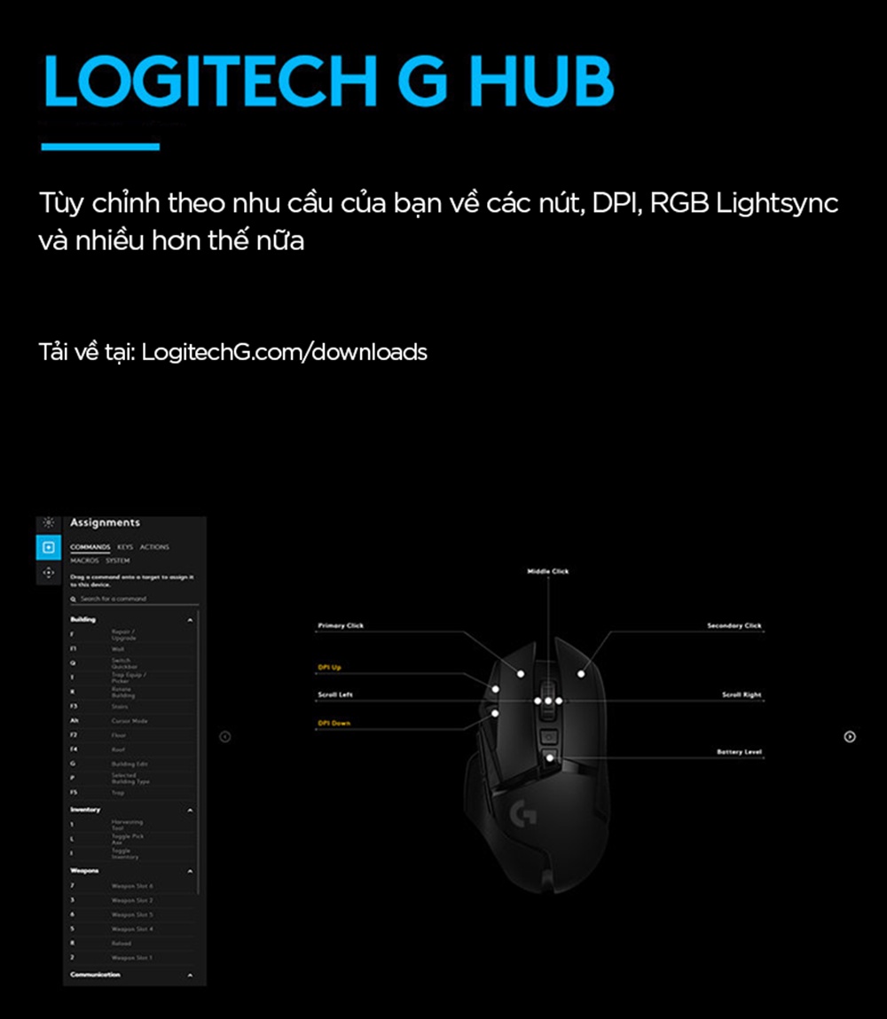 Chuột gaming không dây Logitech G502 LIGHTSPEED - RGB, 11 nút lập trình ...