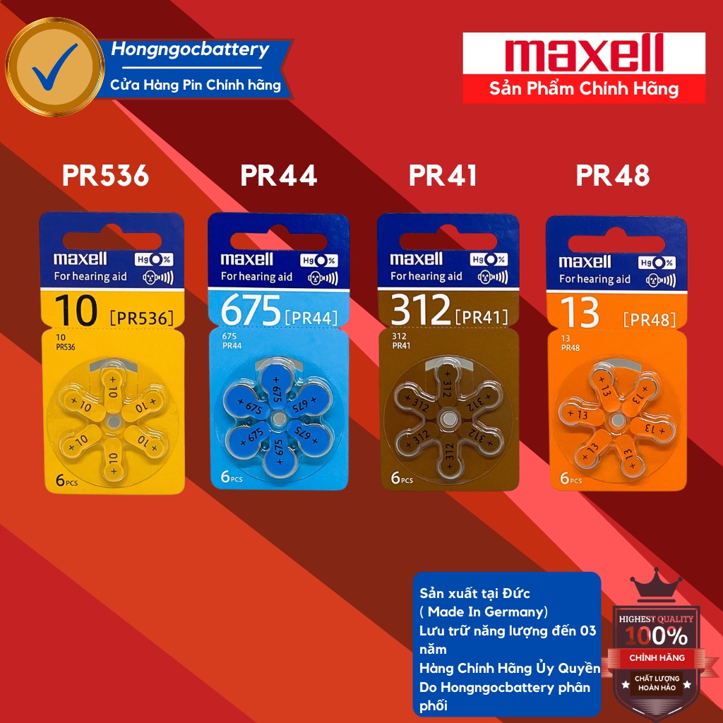 Pin máy trợ thính Maxell PR41 ( pin 312 ) / PR44 ( pin 675 ) / PR48 ( Pin 13 ) / PR536 ( Pin 10 ...