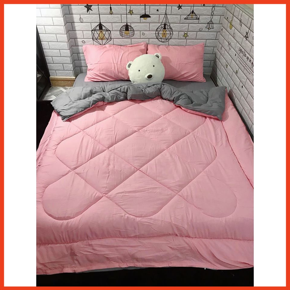 Bộ Ga Giường Chần Bông Full Hồng Xám M6*2M-M8*2M((1 Chăn Phao, 1 Ga, 2 Vỏ Gối Đầu, 1 Vỏ Gối Ôm ...