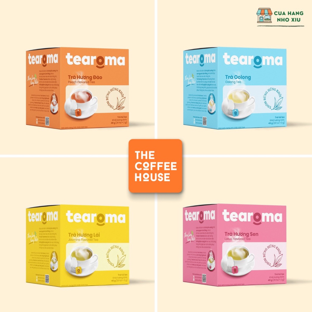 Trà túi lọc Tearoma đủ vị Hộp 20 gói x 2g The Coffee House Đào Lài Sen ...