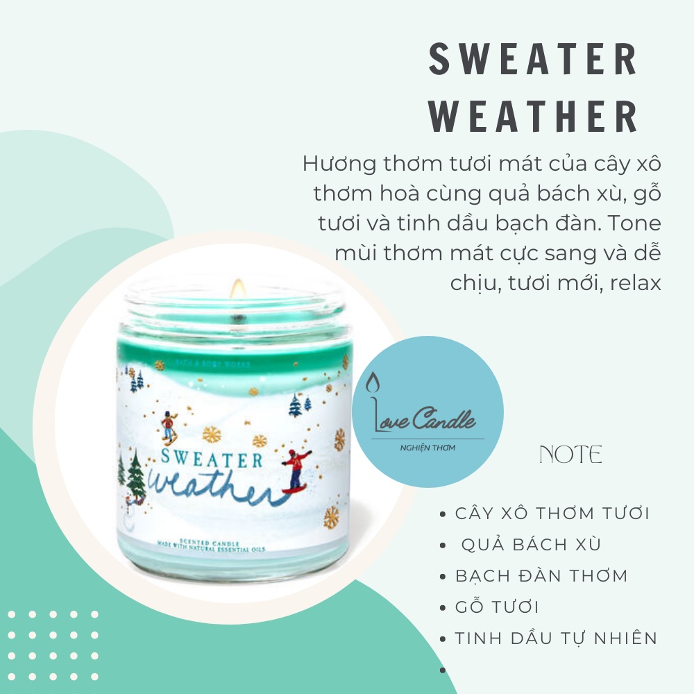Nến thơm Bath & Body Works SWEATER WEATHER 1bấc 198g ( shop giao vỏ nến ngẫu nhiên ) | Shopee ...