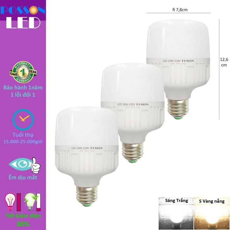 3 bóng đèn led pup trụ 18W kín chống nước tiết kiệm điện | Shopee Việt Nam