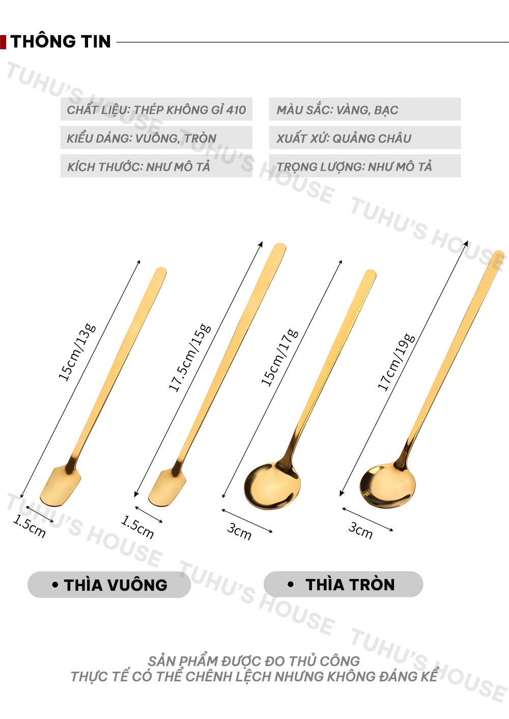 Muỗng inox, thìa cà phê inox, thìa dài uống trà thép không gỉ hai màu ...
