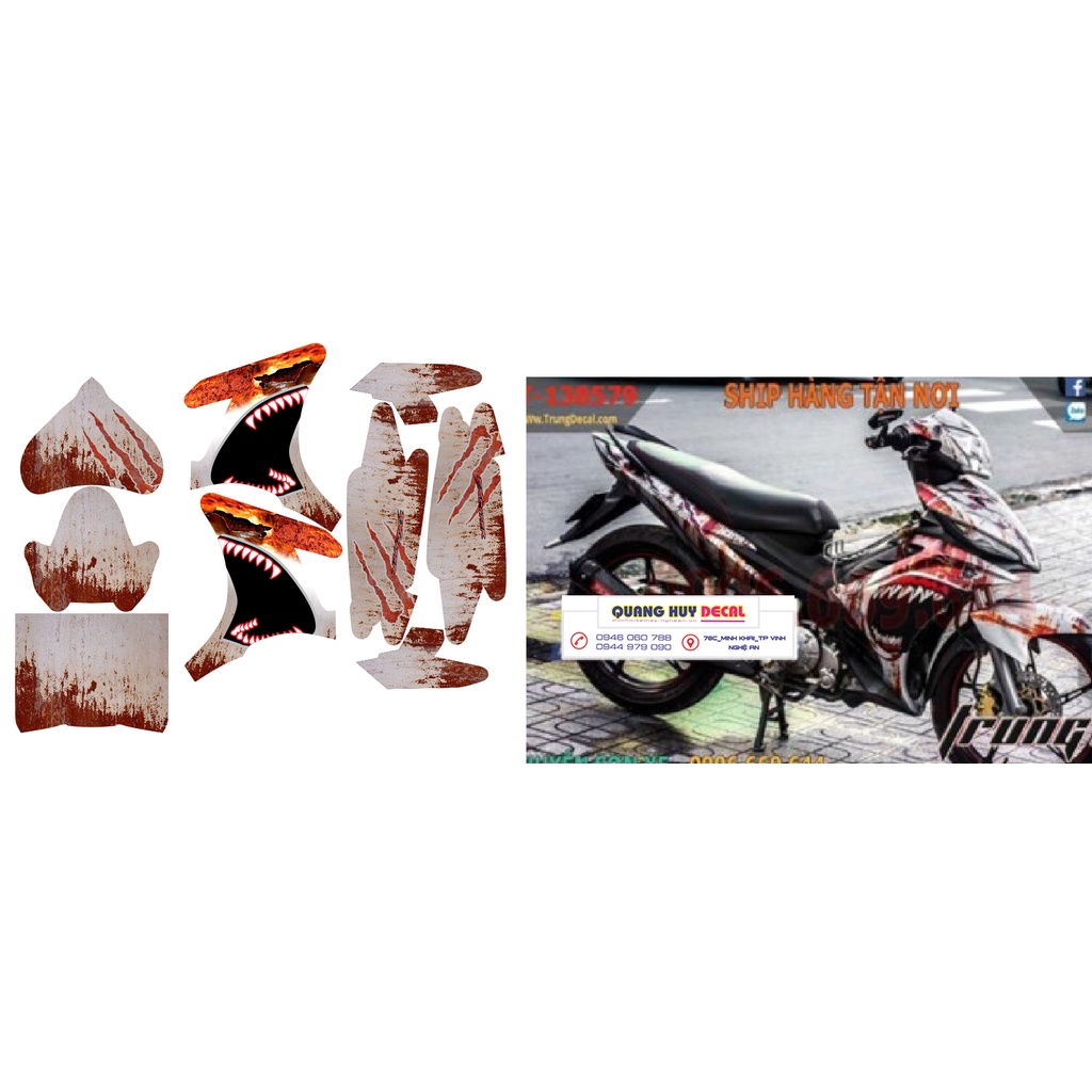 Tem trùm xe máy ex135 cá mập shark trắng đỏ rỉ sét - Độ tem xe máy ...