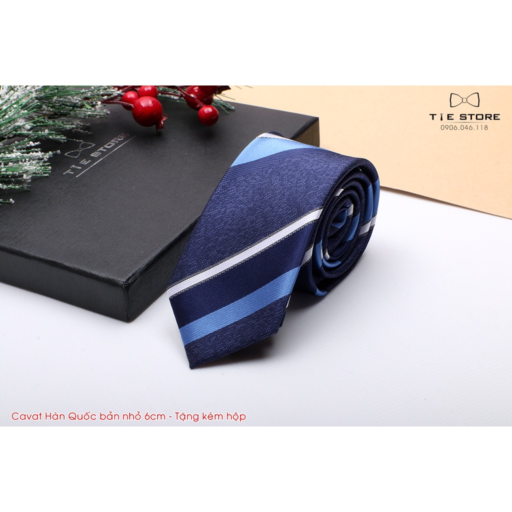 Cà Vạt Nam Bản nhỏ 6cm Màu xanh đen kẻ - Cavat Hàn Quốc Dành Cho Chú rể, Công Sở Cao Cấp Full ...