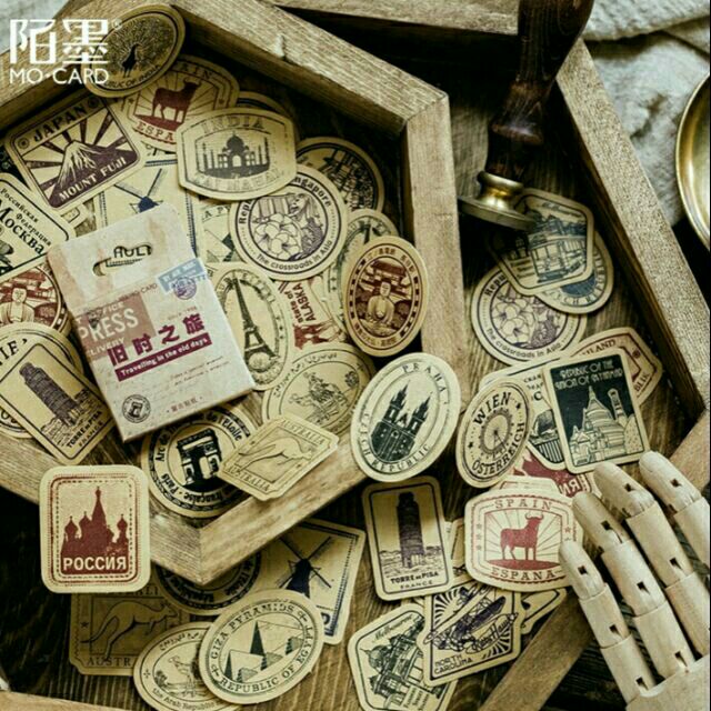 Bộ 46 sticker con tem trang trí vintage cổ điển | Shopee Việt Nam