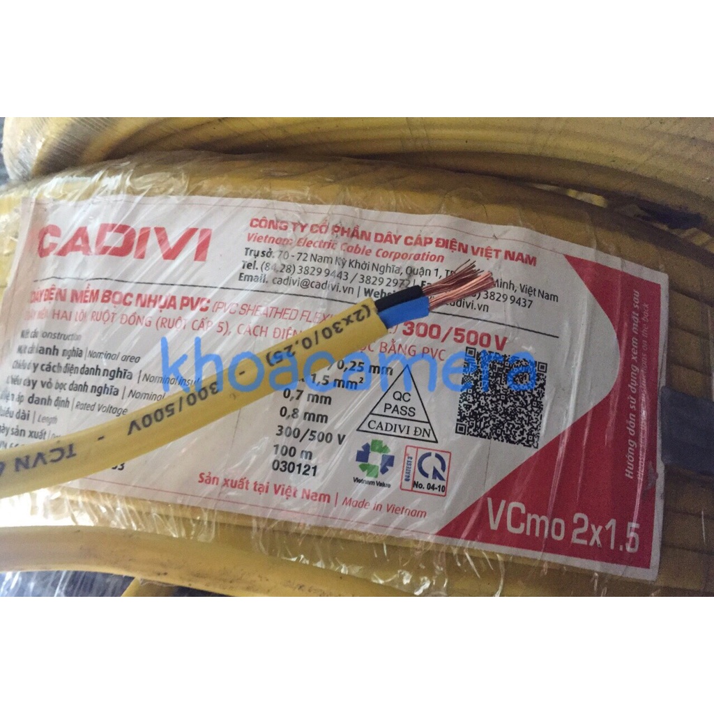 (1 mét) Dây điện đôi mềm dẹp 2 lớp vỏ Cadivi VCmo 2x1.5mm - VCmo 2x2 ...