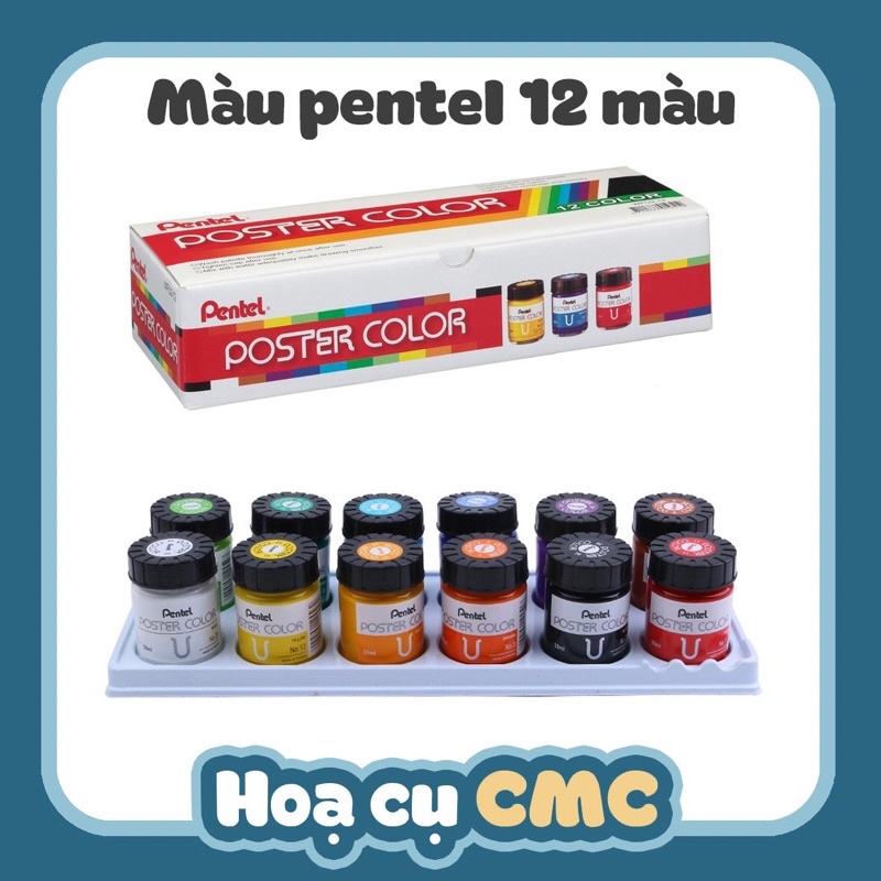[Mỹ thuật CMC] Hộp màu poster pentel 12 lọ thuỷ tinh | Shopee Việt Nam