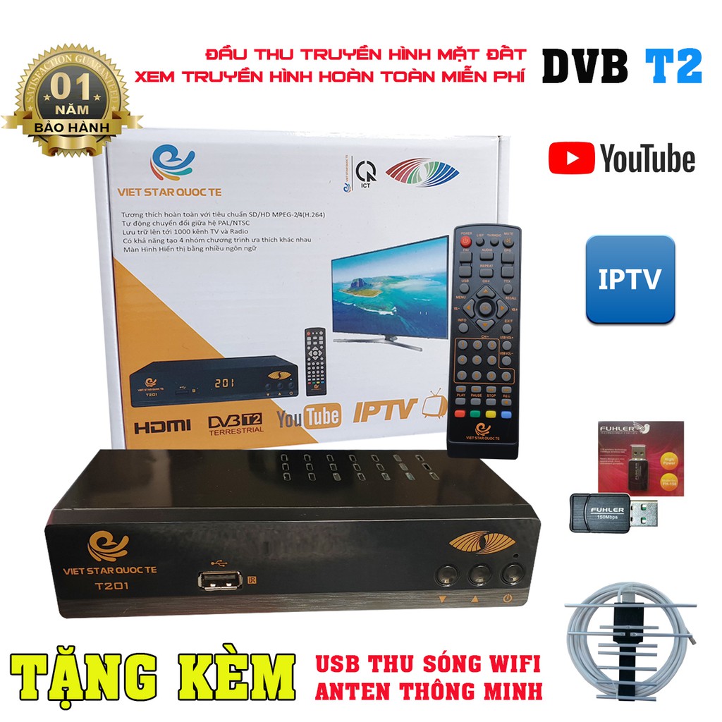 [TĂNG ANTEN + USB WIFI] Đầu thu kỹ thuật số mặt đất Viet Star T201 xem ...