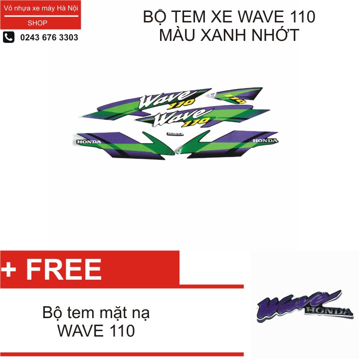 Bộ tem xe Wave 110 màu xanh nhớt | Shopee Việt Nam