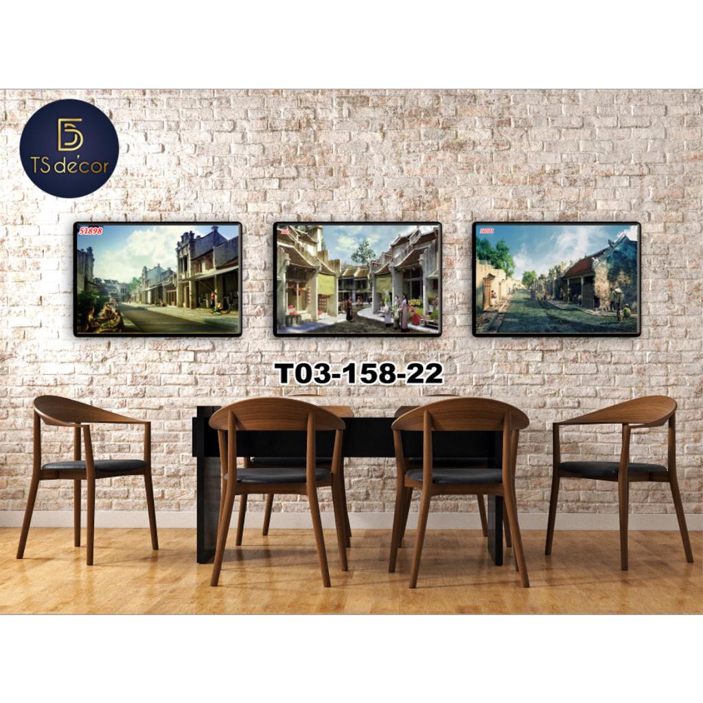 Bộ 3 bức tranh khung decor quán quán chủ đề HÀ NỘI XƯA , chùa Một Cột, Cầu Long Biên, Hồ Gươm ...